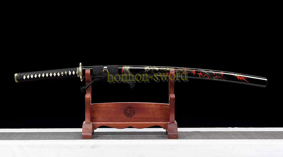 T10 Clay Tempered Katana Hand Polishing Japanese Samurai Sword Black O ...