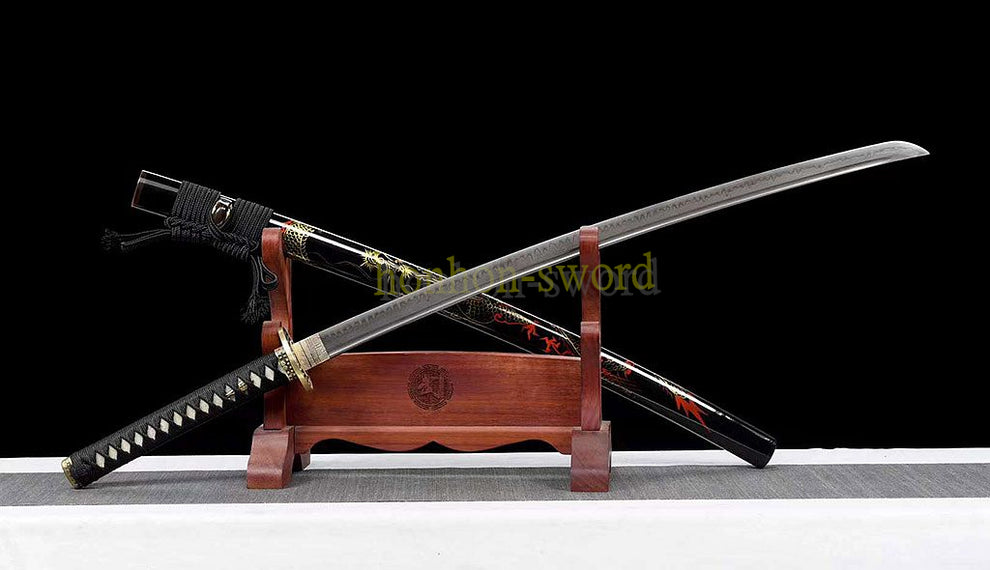 T10 Clay Tempered Katana Hand Polishing Japanese Samurai Sword Black O ...