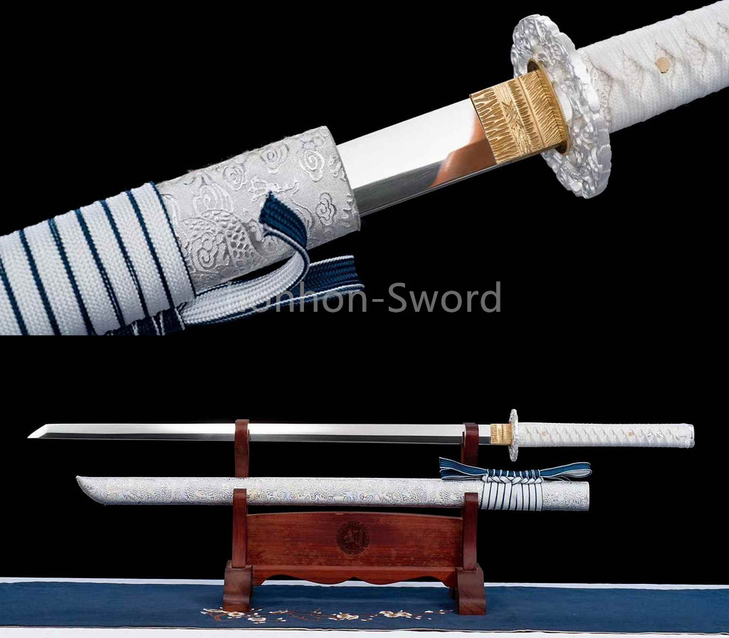Mirror Polish 9260 Spring Steel Japanese Chokuto Katana Samurai Sword ...