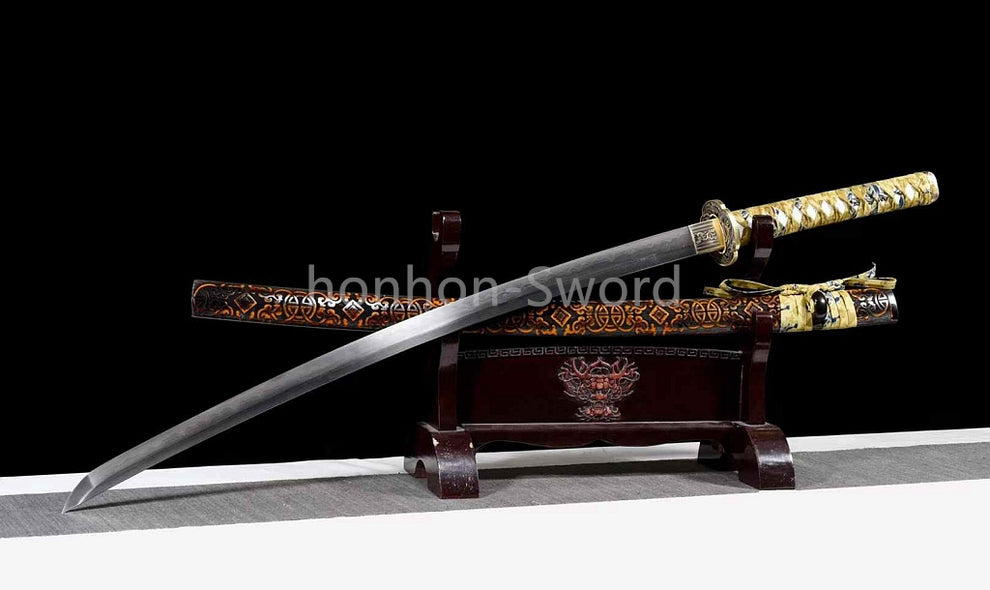 Japanese Katana Folded Steel Brass Samurai Sword SHINOGI ZUKURI Sharp ...