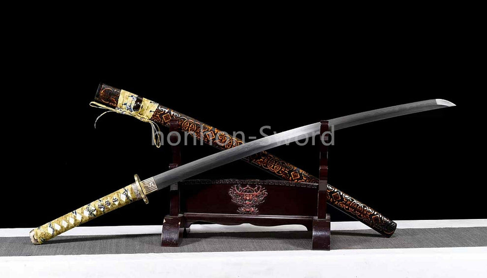 Japanese Katana Folded Steel Brass Samurai Sword SHINOGI ZUKURI Sharp ...